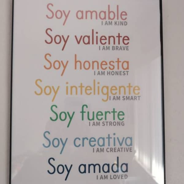 Spanish & English Affirmations Poster Printable Preschool Spanish Kid ...