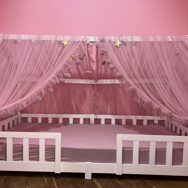 DELUXE With Frill Blush Canopy, Tulle Bed Canopy, Custom Size Bed ...