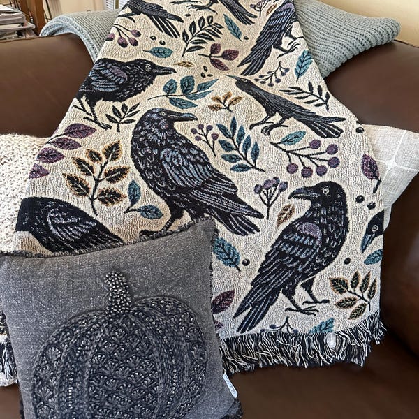 Ravens Woven Blanket: Gothic Crow Throw, Bird Lover Gift - Etsy