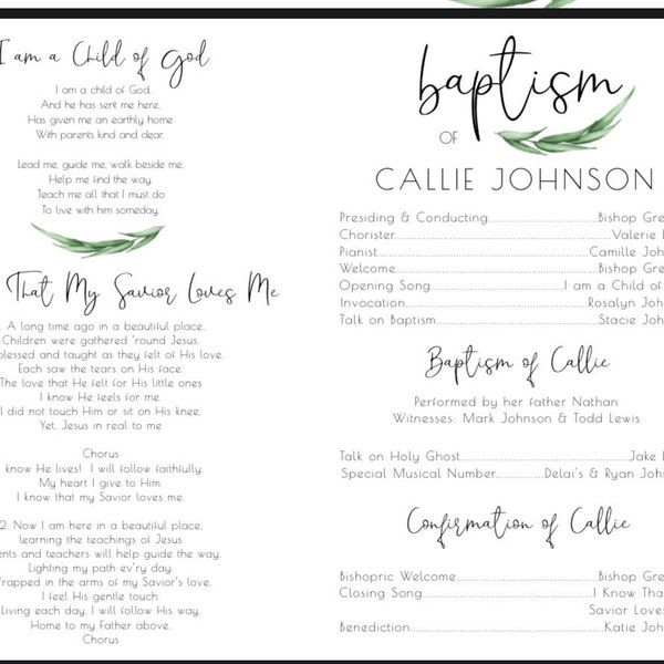 EDITABLE, LDS Baptism Program Template, Printable Baptism Program, Lds Boy Baptism, Lds Baptism ...