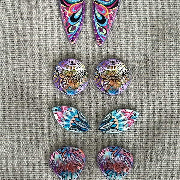 Polymer Clay Earring Components. Pair of Graphic Polyclay Charms ...