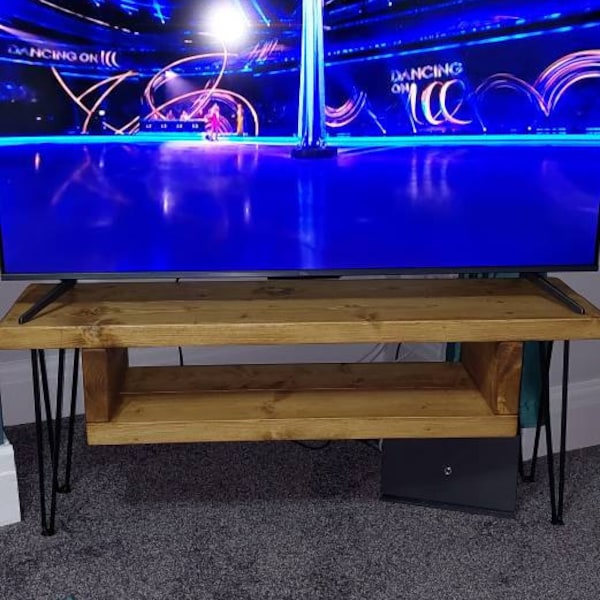 Handmade Rustic Pine TV Stand With Hairpin Legs - Etsy UK