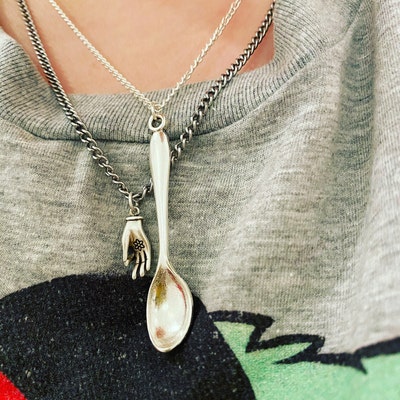 Silver Chain Necklace With Big Spoon Charm Silver Spoon - Etsy