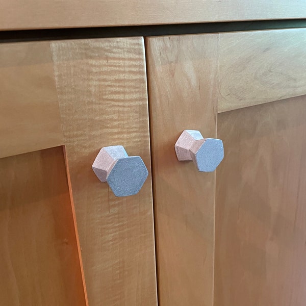 Concrete Drawer Knobs, Modern Wardrobe Knobs Hexagon Minimalist Cement Handles Industrial and ...