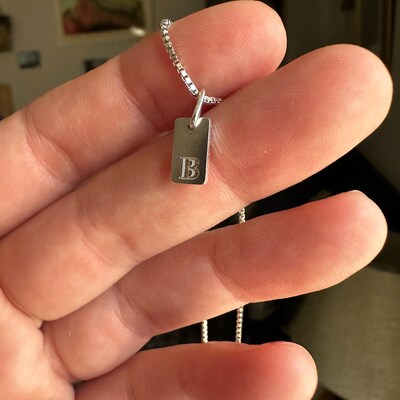 Dainty Initial Tag Necklace by Caitlyn Minimalist Custom Engraved ...