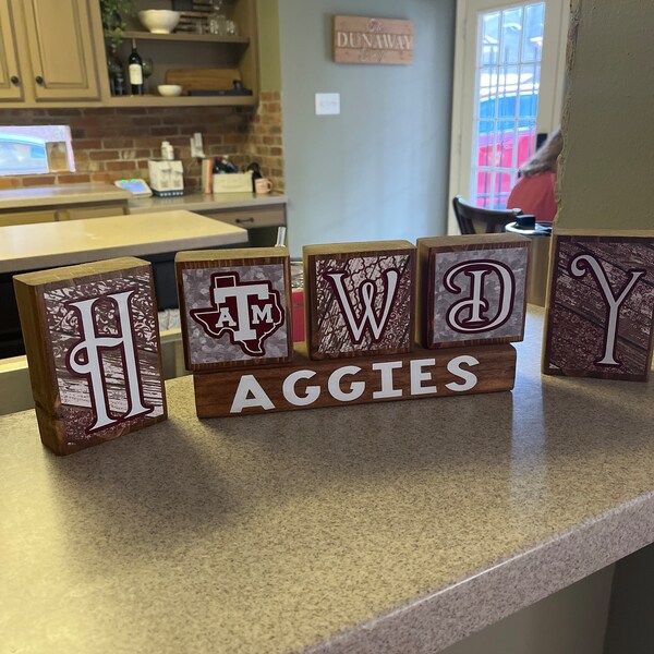 Aggie Spirit Wood Blocks reversible - Etsy