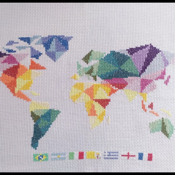 Polygonal Map Cross Stitch Pattern, Geometric World Earth, Silhouette ...