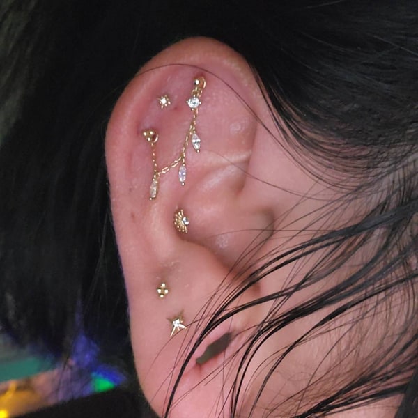 14k Solid Gold Dainty Tiny Stud Earring Mini Helix Tragus Conch Labret ...