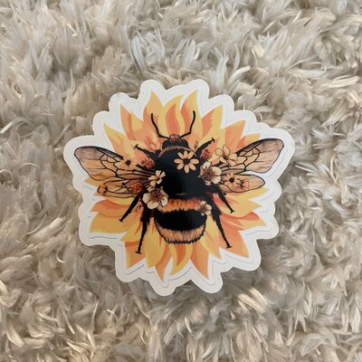 Bumblebee and Flowers Sticker Bee Vinyl Die Cut Decal Sticker Laptop ...