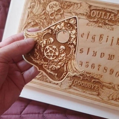 Ouija Board With Demons and Skulls Wooden Engraving, Wood Gothic Skull ...