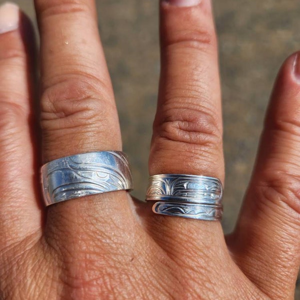 Canadian First Nations, Hand Carved Sterling Silver 1 Orca Cuff ...