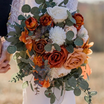 Rust Orange Wedding Bouquet, Terracotta Bridesmaids Bouquets, Rust ...