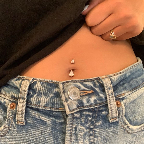 14G 316L Stainless Steel Crystal Belly Button Ring/ Silver/ Rose Gold ...