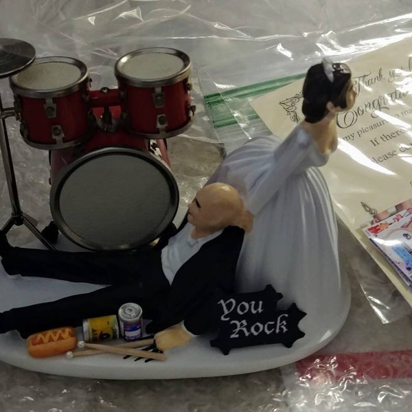 No More ROCKIN Red Drums Funny Wedding Cake Topper Rockstar Rocker ...