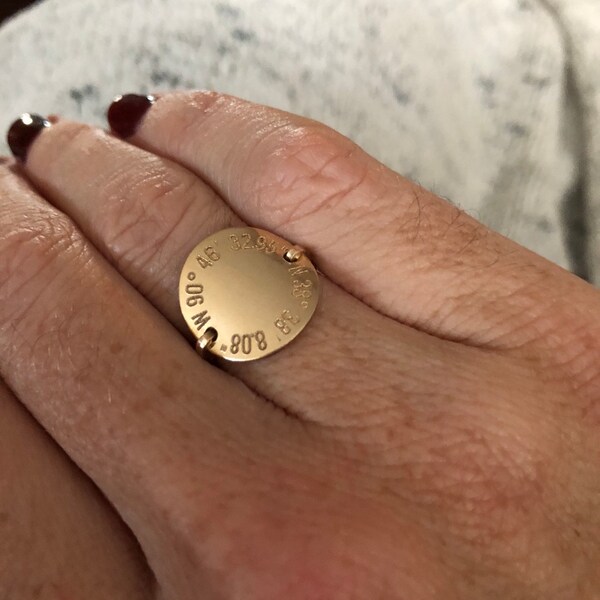 Gold Coordinate Ring - Round GPS Ring - Latitude Longitude - Location ...
