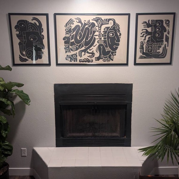 Mayan Art, 20x20 Posters, Set of 9 Square Prints, Aztec Wall Decor ...