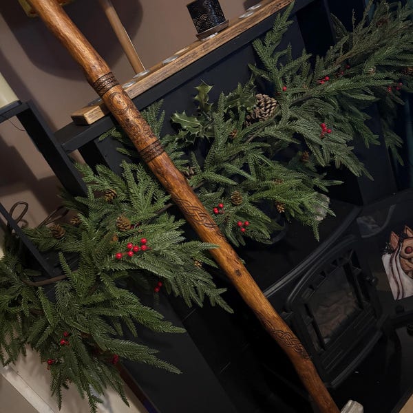 Witchy Owl Ritual Staff/walking Stick –hand-carved Alder Wood With ...