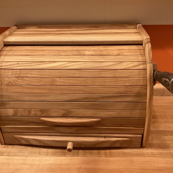 Functional Ash Wood Bread Box With Cutting Board and Magnetic Knife ...