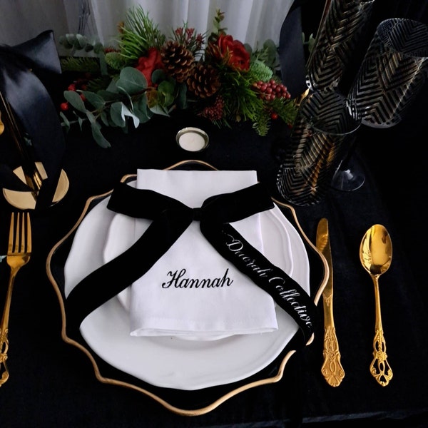 Wedding Table Place Setting | Embroidered Ribbon | Personalised Ribbon ...