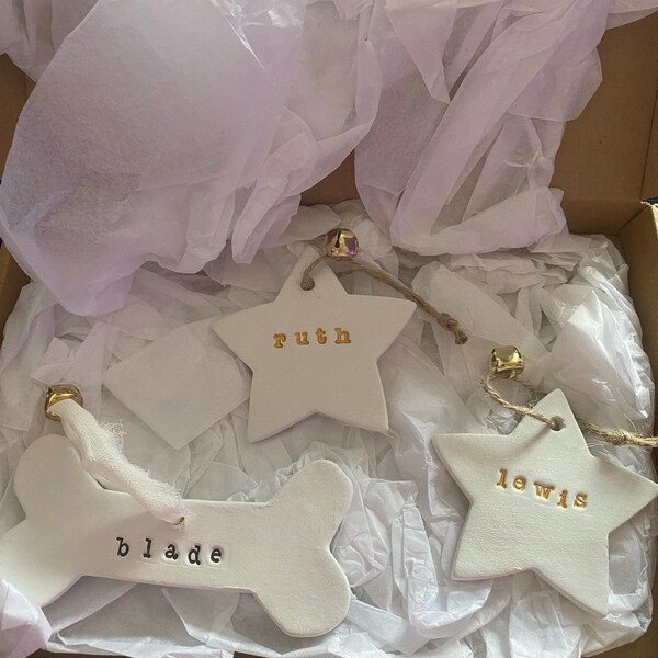 Personalised Dog Bone Clay Tree Decoration, Pet Christmas Decoration ...