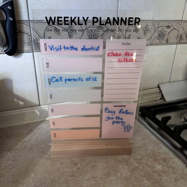 Acrylic Glass, Weekly Planner, Weekly Plan, Personal Weekly Planner ...