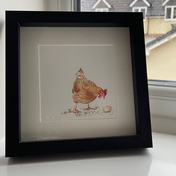 Chicken Hen Print, Miniature Mounted Chicken Wall Art. - Etsy