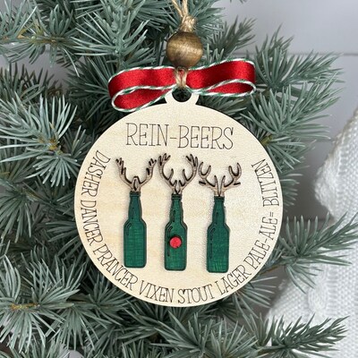 Rein-beers Funny Christmas Ornament SVG Laser File SCORE - Etsy