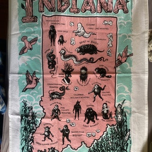 Cryptid Indiana Souvenir Towel Screen Printed 100% Cotton - Etsy