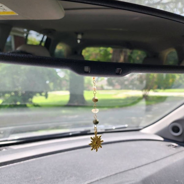 Breezy Sunshine Car Charm Blue and Gold Rearview Mirror Decor Cute Boho ...