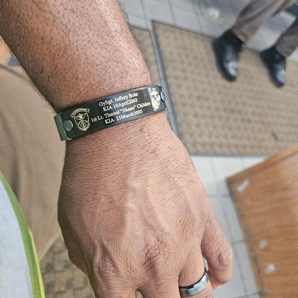 Custom Engraved Memorial Military Bracelet Military Black Stainless ...