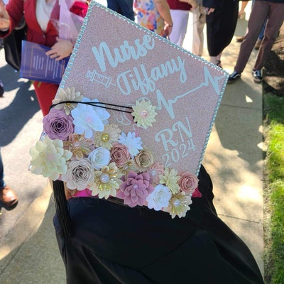 Nurse Graduation Cap Toppers/ Flower Graduation Cap/ Glitter Graduation ...