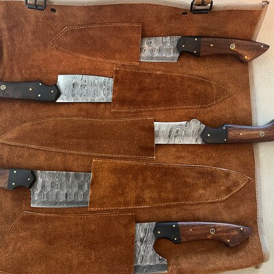 Custom Handmade Damascus Steel 5 Pcs Chef Set, Personalized Chef Set ...