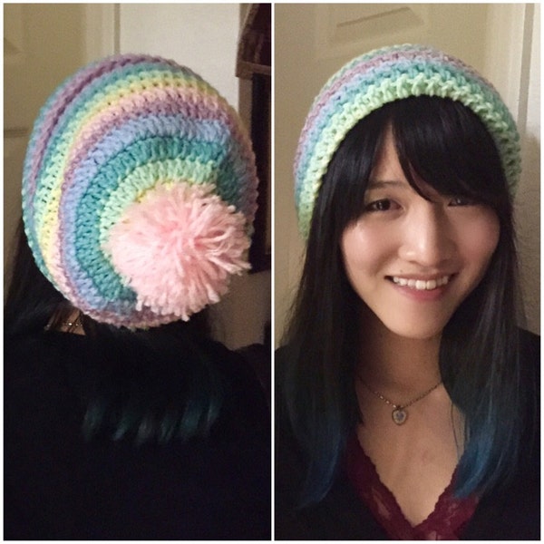 Pastel Rainbow Hat, Kawaii Rainbow Hat, Ombre Rainbow Hat, Slouchy ...