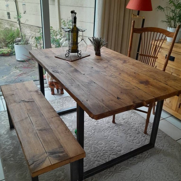 Industrial Dining Table Rustic Solid Kitchen Farmhouse Steel Reclaimed ...