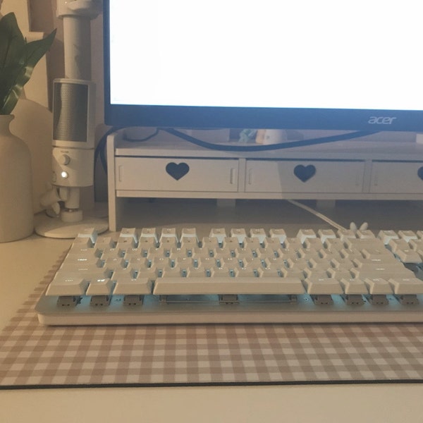 Beige Desk Mat Gingham Check Large Mouse Pada Aesthetic Desk ...
