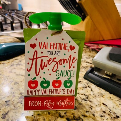 Valentine Applesauce Gift Tags, You're Awesome-sauce, Apple Fruit ...