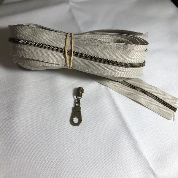 Size #3 Beige Zipper With Antique Bronze Coil - 5 Yards & 15 Regular ...