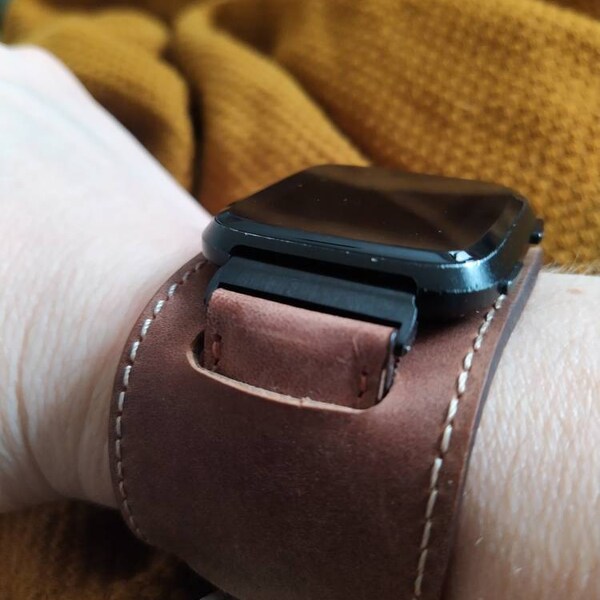 Cuff Leather Band for Fitbit Versa 4 - Sense 2 - Versa 3 - Sense - 2 ...