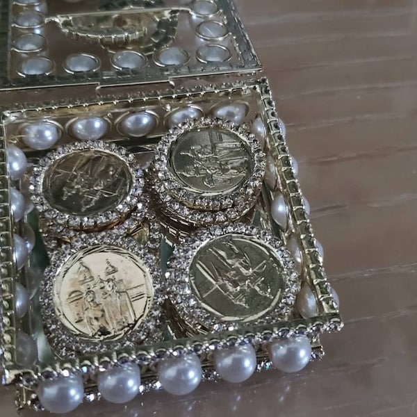 Wedding Unity Coins Glass and Rhinestones Display Case - Classic Gold ...