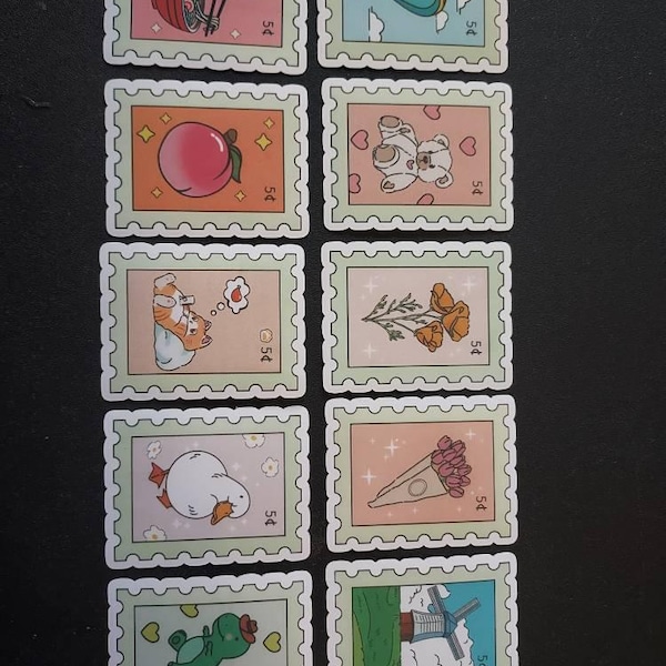 10/25/50 Cute Postage Stamp Stickers, Fake Stamps, Animals Flowers Food ...