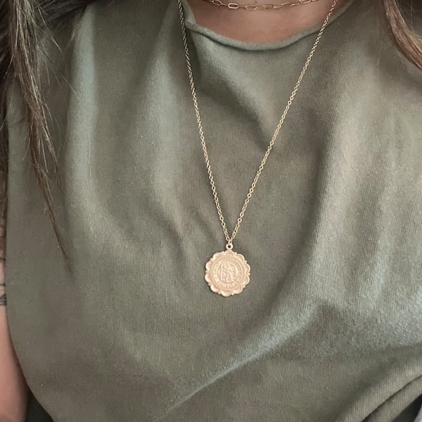Large Coin Necklace - Gold Filled Coin Medallion, St Christopher Coin ...