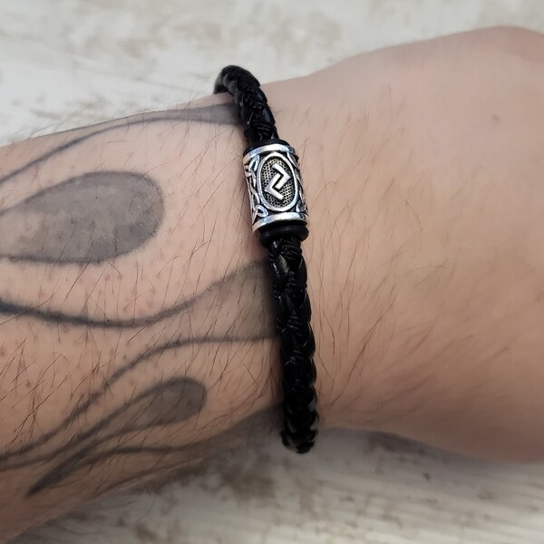 Personalized Viking Rune Bracelet Leather Wristband With Futhark Rune ...