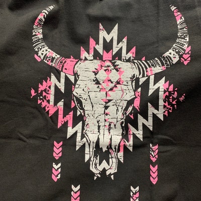Black Aztec Bull Graphic Tee Aztec Bull Bull Skull Shirt, Western Boho ...
