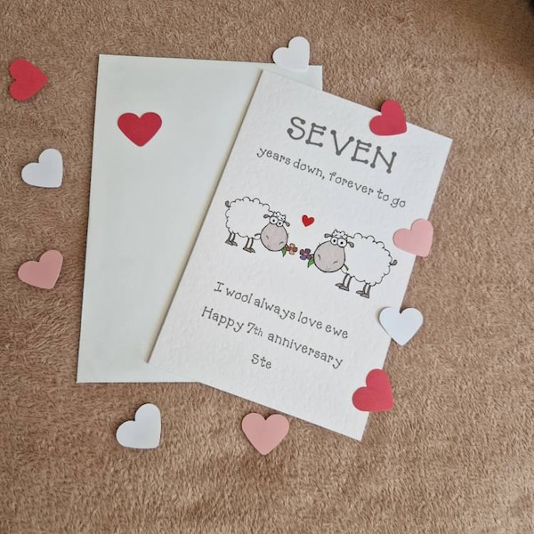 Seven Year Anniversary Card, Wool Anniversary, Personalised Anniversary ...