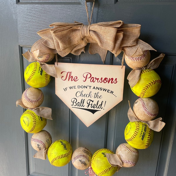 Baseball and Softball Wreath With Burlap Bow -made With REAL Balls ...