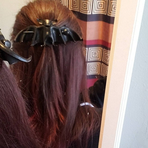 Leather Bat Hair Slide, Handcrafted Bat Stick Barrette, Cute Black ...