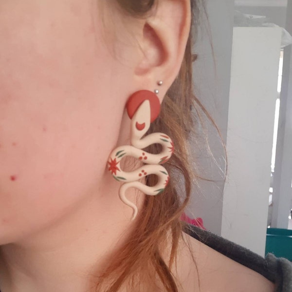 Snake Earrings, Black Snake, Polymer Clay Earrings, Garden Serpent ...