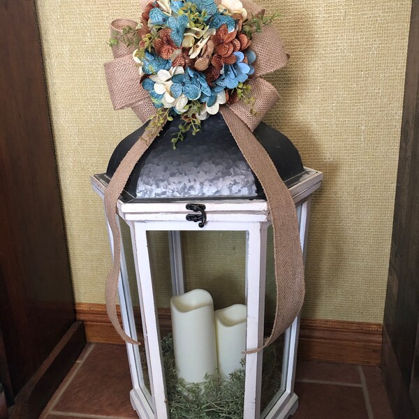 Hydrangea Swag~paradise Blue With Denim Look Bow~front Door Decoration ...