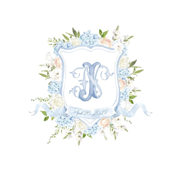 Custom Wedding Monogram Logo, Wedding Monogram, Watercolor Monogram ...