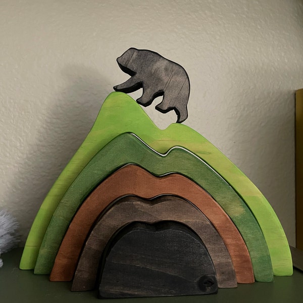 Bear and Mountain Stacker Waldorf and Montessori Inspired Wood Stacking ...